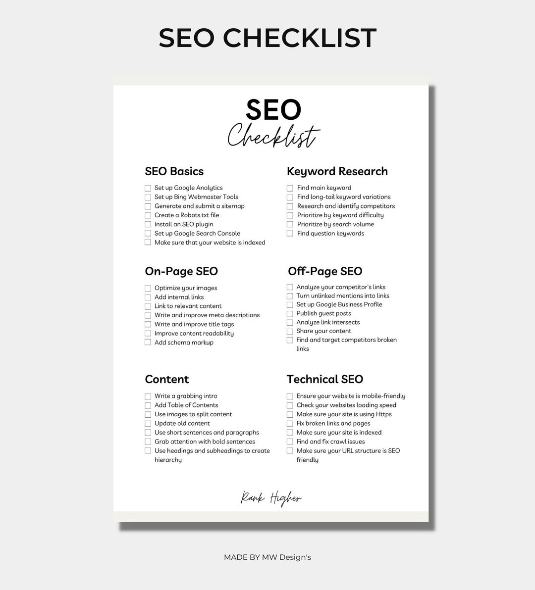 SEO Checklist, SEO Optimization, PDF Checklist, Website , Improve ...