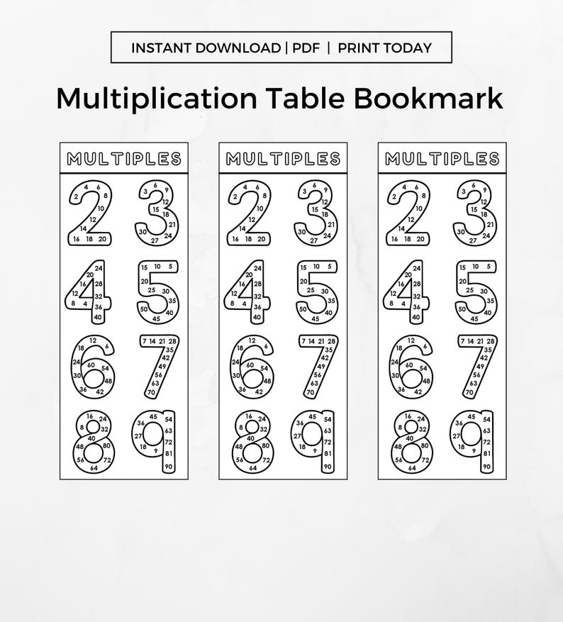 Multiplication Table Bookmark: Math Learning Printable (PDF Template ...