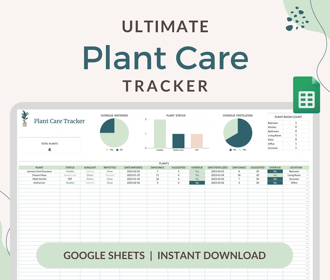 Plant Care Tracker Spreadsheet: Houseplant Watering Schedule (google ...