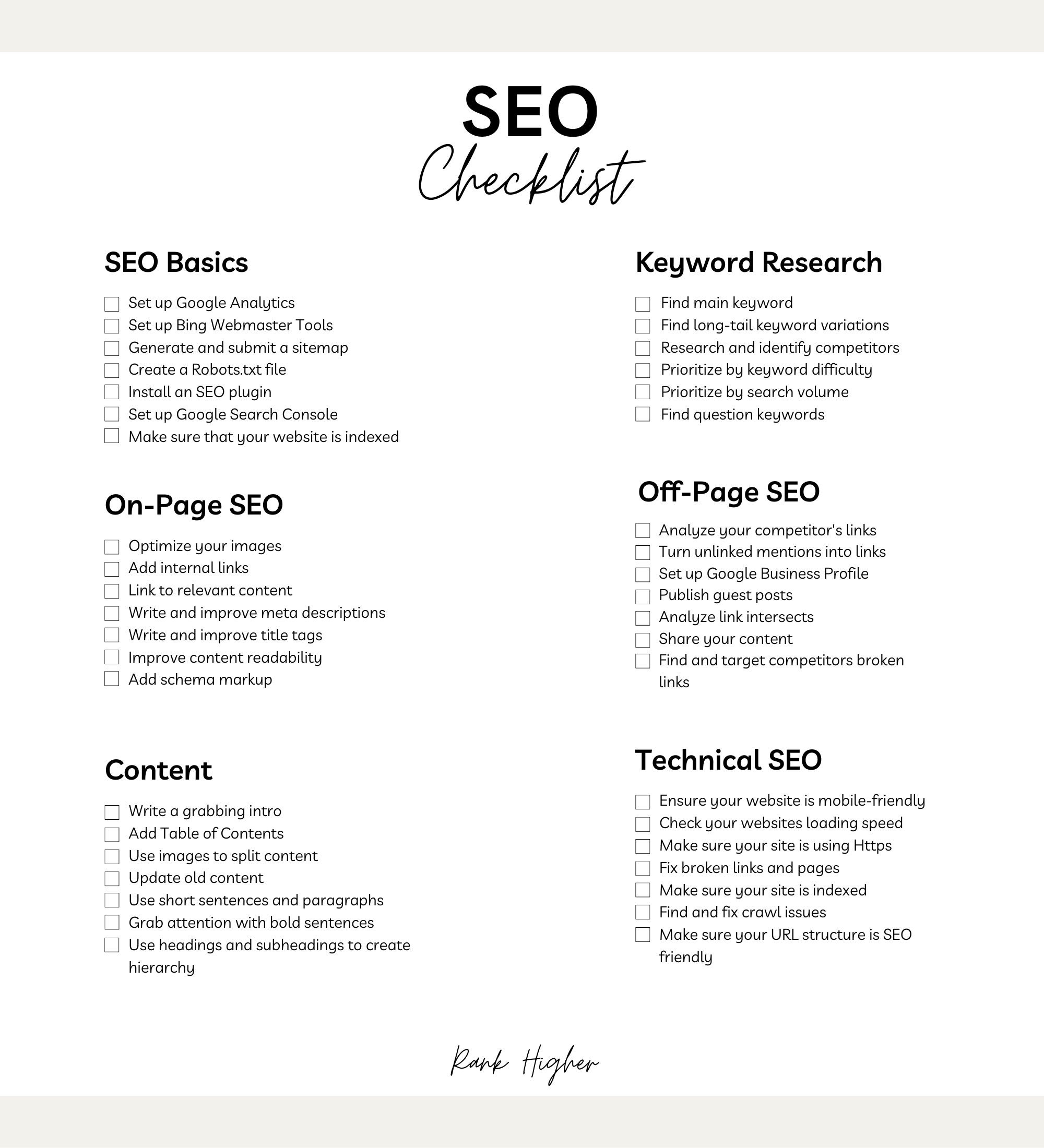 SEO Checklist, SEO Optimization, PDF Checklist, Website , Improve ...