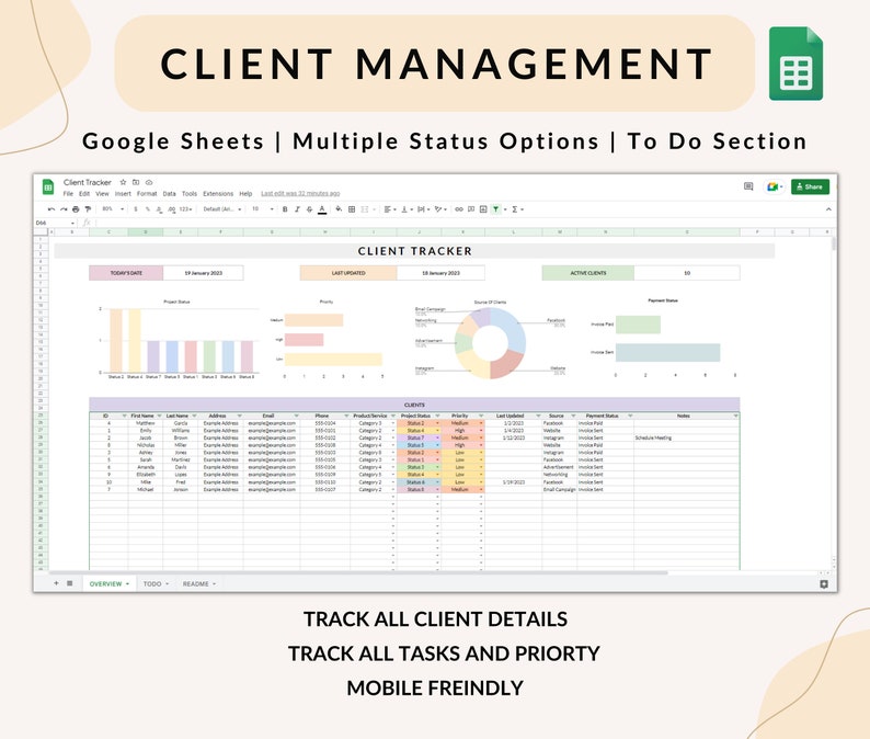 Client Management Spreadsheet, Client Tracker Google Sheets, Small ...
