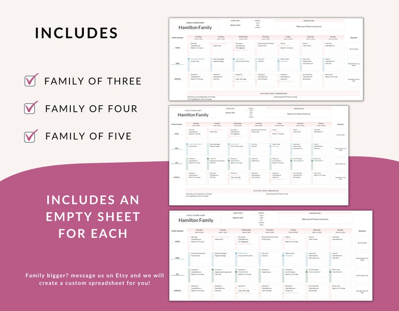 Family Chores Family Chore Chart Google Sheets Template Editable Family ...