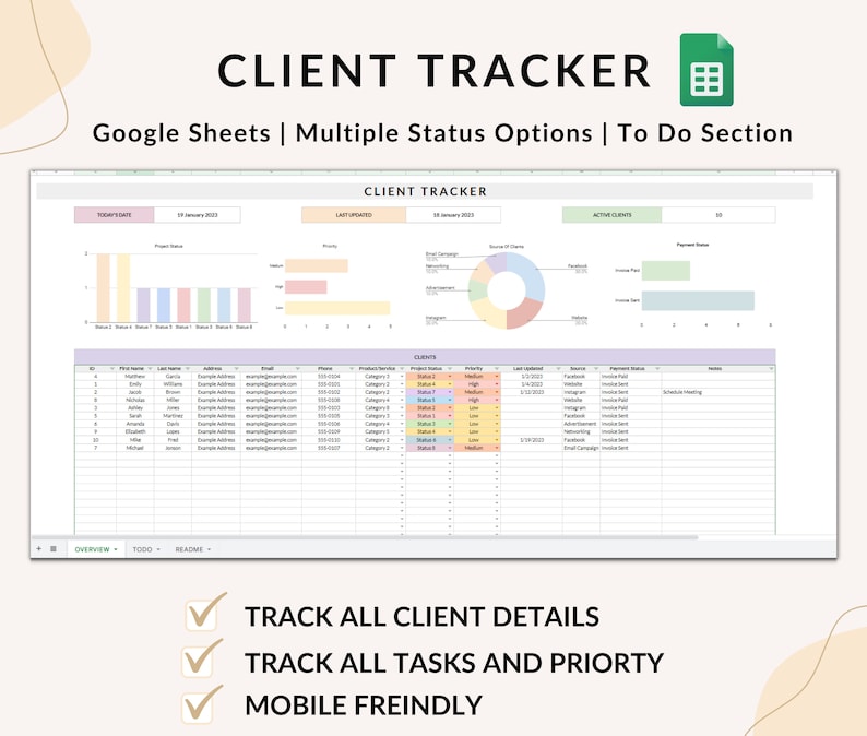 Client Tracker Spreadsheet, Client Management Google Sheets, Small ...