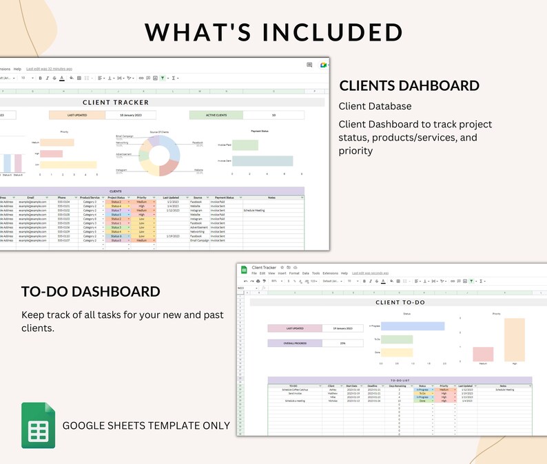 Client Management Spreadsheet, Client Tracker Google Sheets, Small ...
