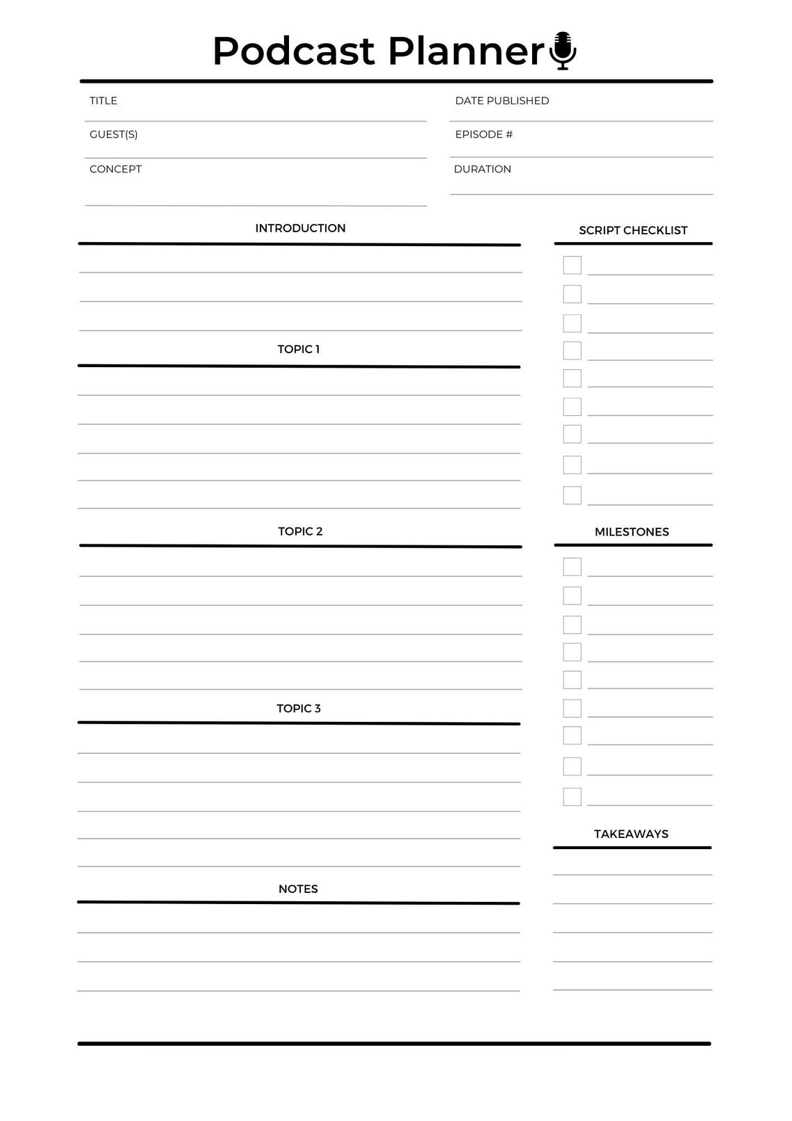 Editable Podcast Planner: Episode Planning Worksheet (digital Download ...