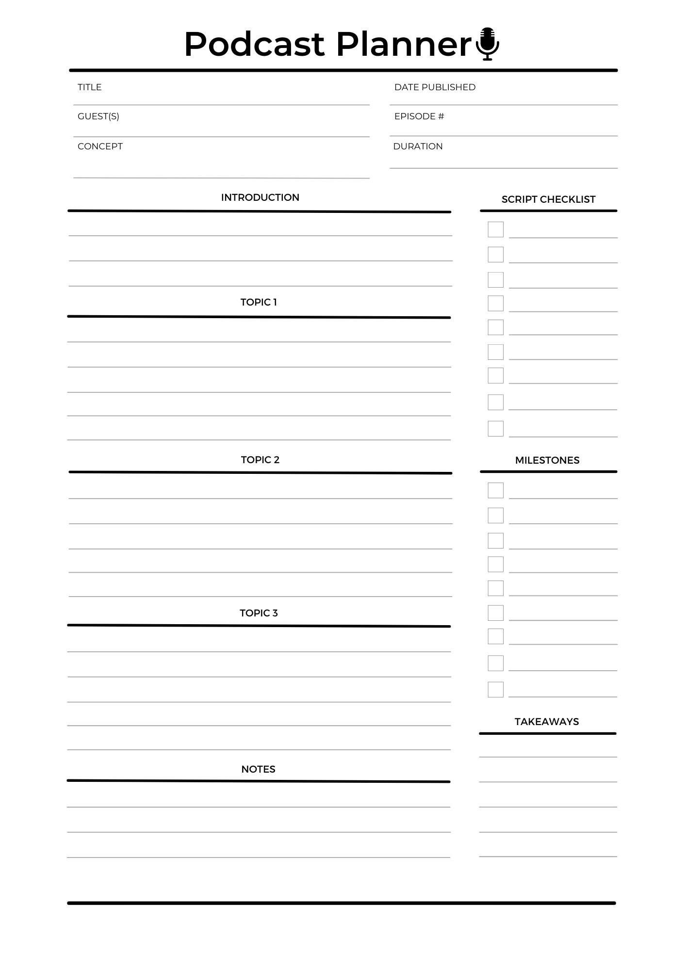 Editable Podcast Planner: Episode Planning Worksheet (digital Download ...