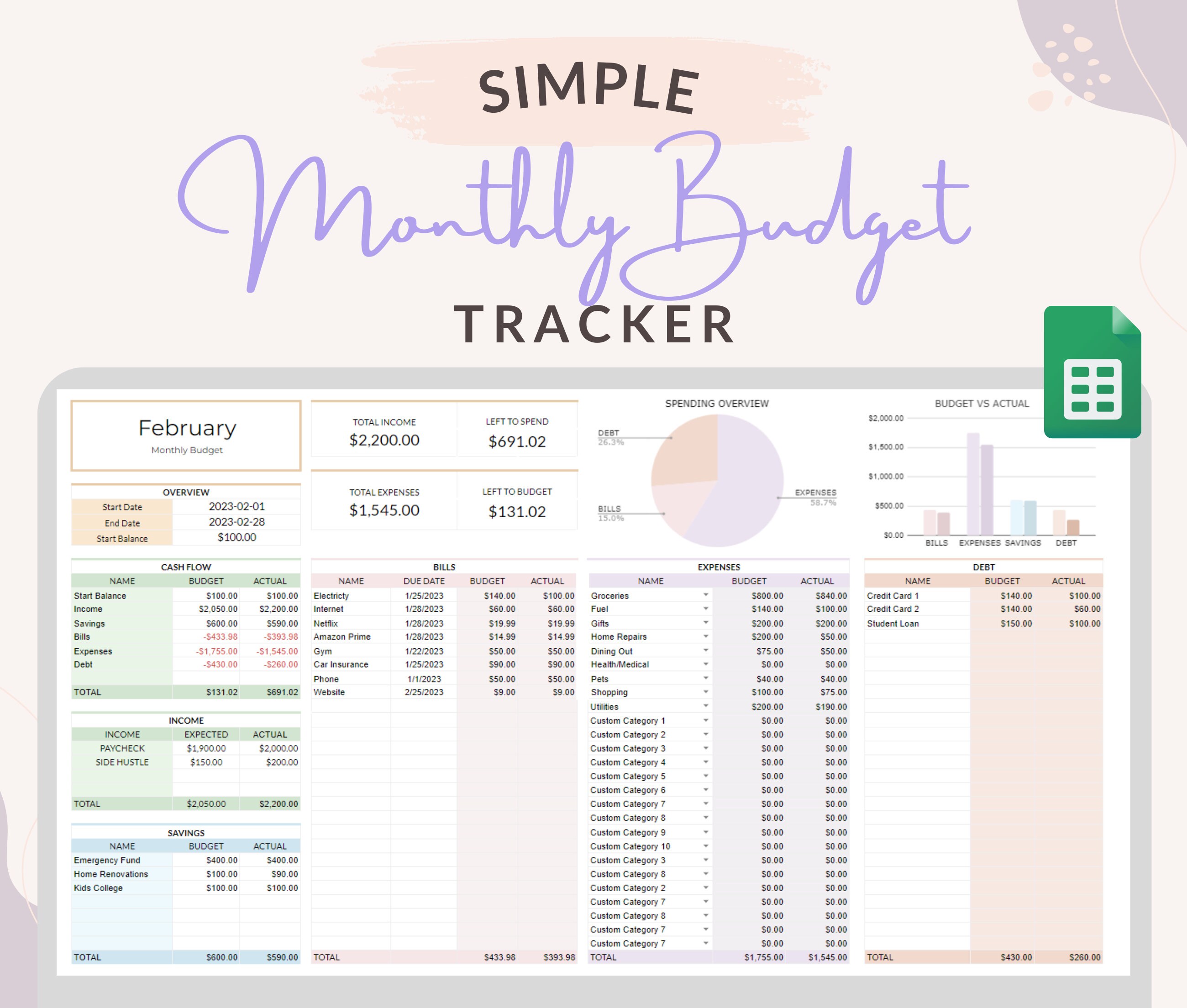Presupuesto Personal Mensual Simple Plantillas Gratuitas De