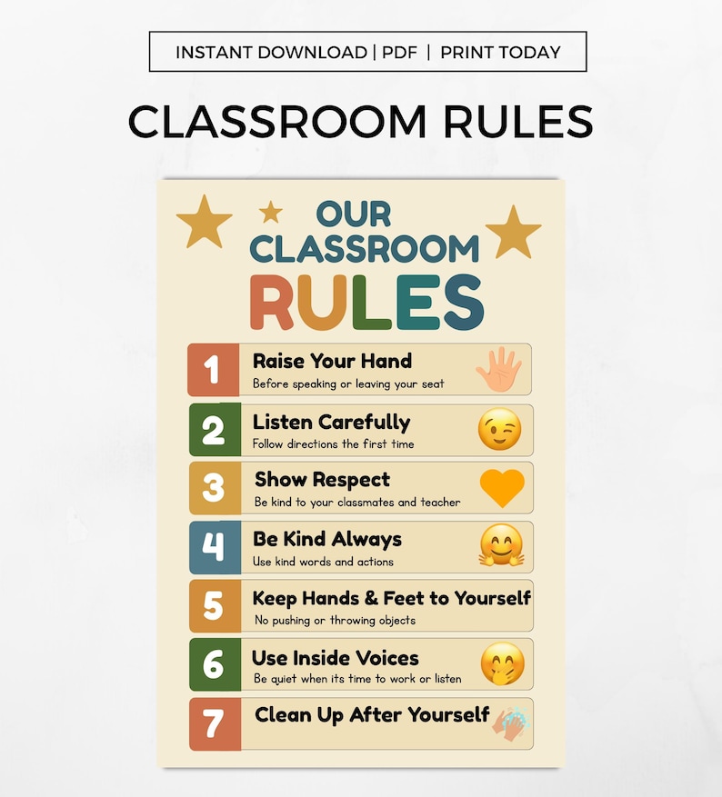 Classroom Rules Poster: Vibrant, Colorful Designs (printable PDF) - Etsy