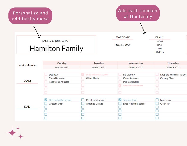 Family Chores Family Chore Chart Google Sheets Template Editable Family ...