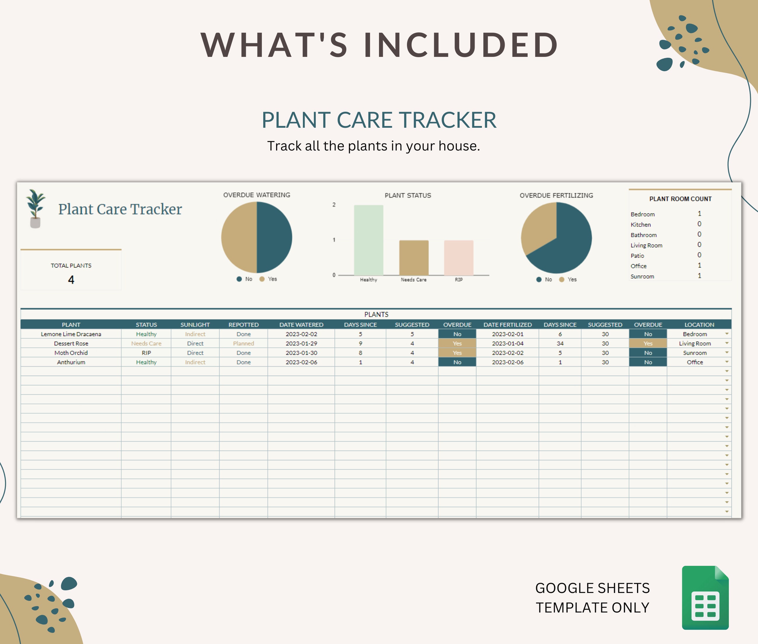 Plant Care Tracker Spreadsheet: Houseplant Watering Schedule (digital ...
