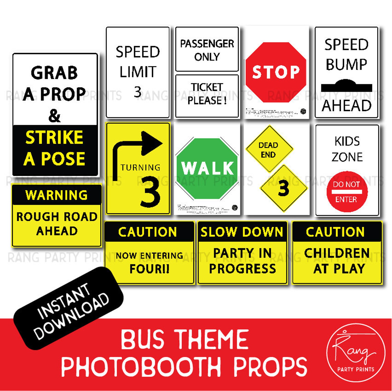 Thrid Birthday Photobooth Props - Bus Theme Party - Party Decor - Road ...