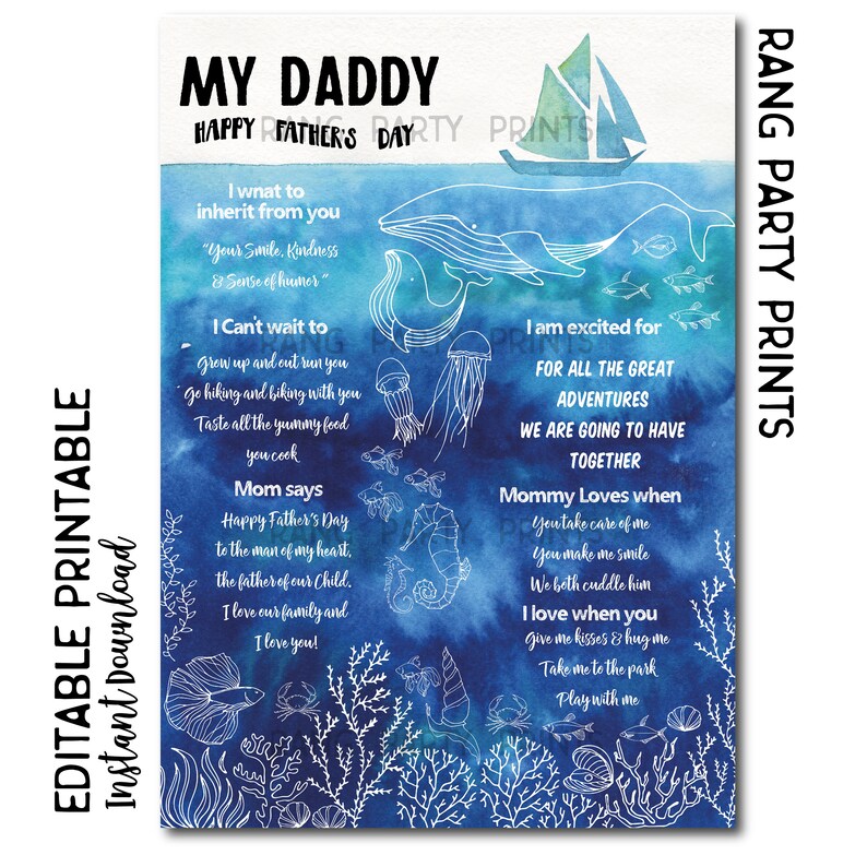 Personalised Poster for Father's Day Sea/water/ocean | Etsy