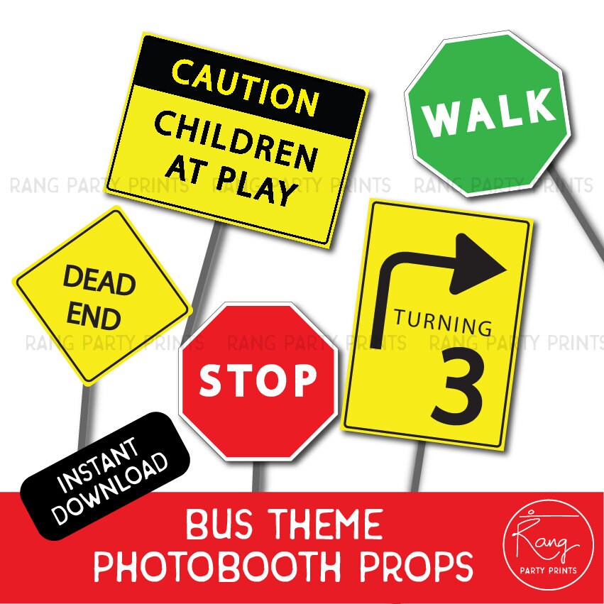 Thrid Birthday Photobooth Props - Bus Theme Party - Party Decor - Road ...