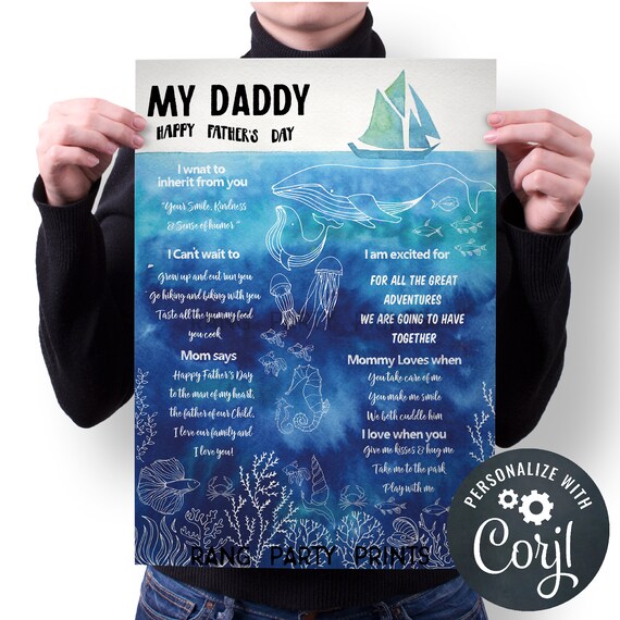 Personalised Poster for Father's Day Sea/water/ocean | Etsy