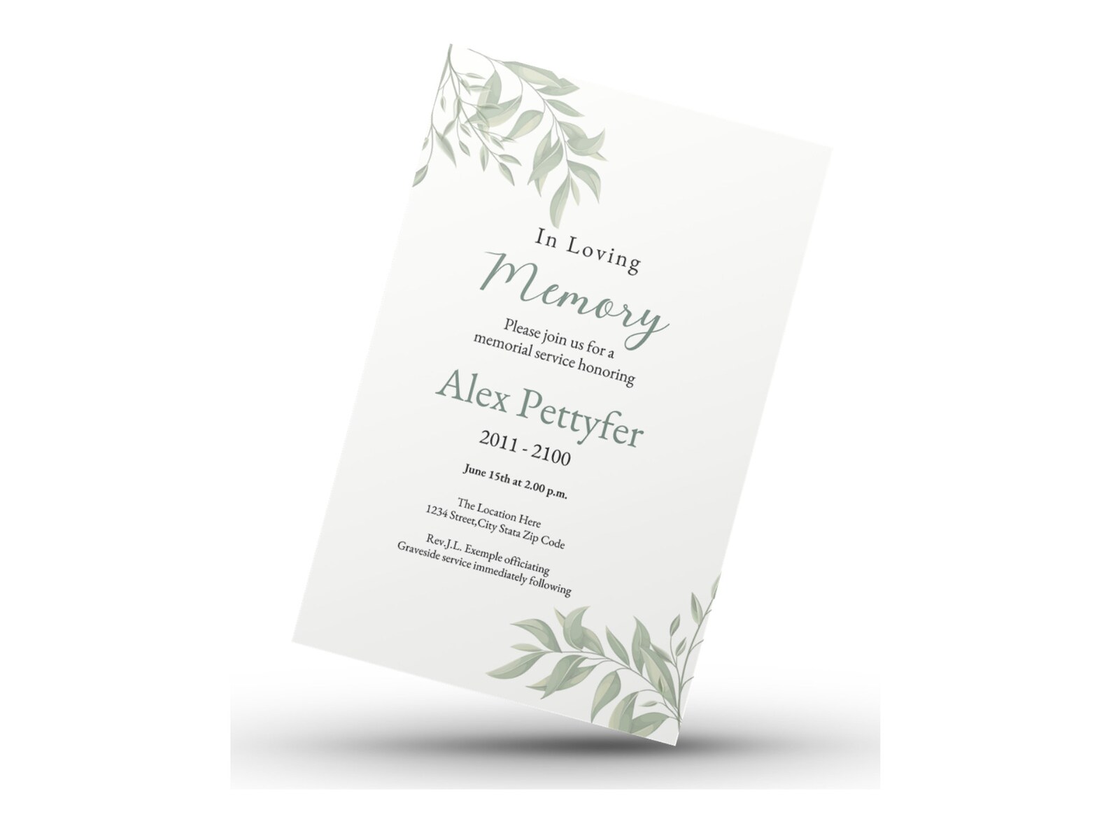 Funeral Announcement Card Invitation Template Service Invite Minimalist ...
