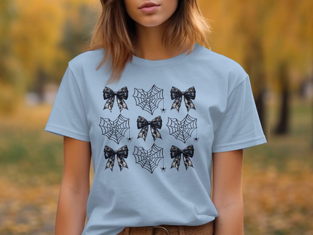 Halloween Spider Web Bow Design T-shirt, Gothic Lace Bow With Spider ...