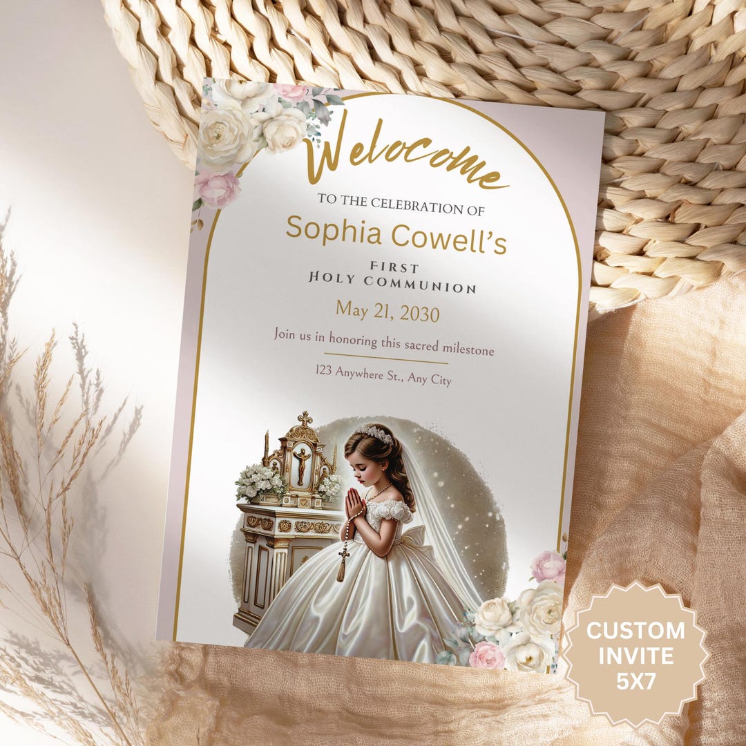 First Communion Invitation Printable Template Girl Communion Party ...