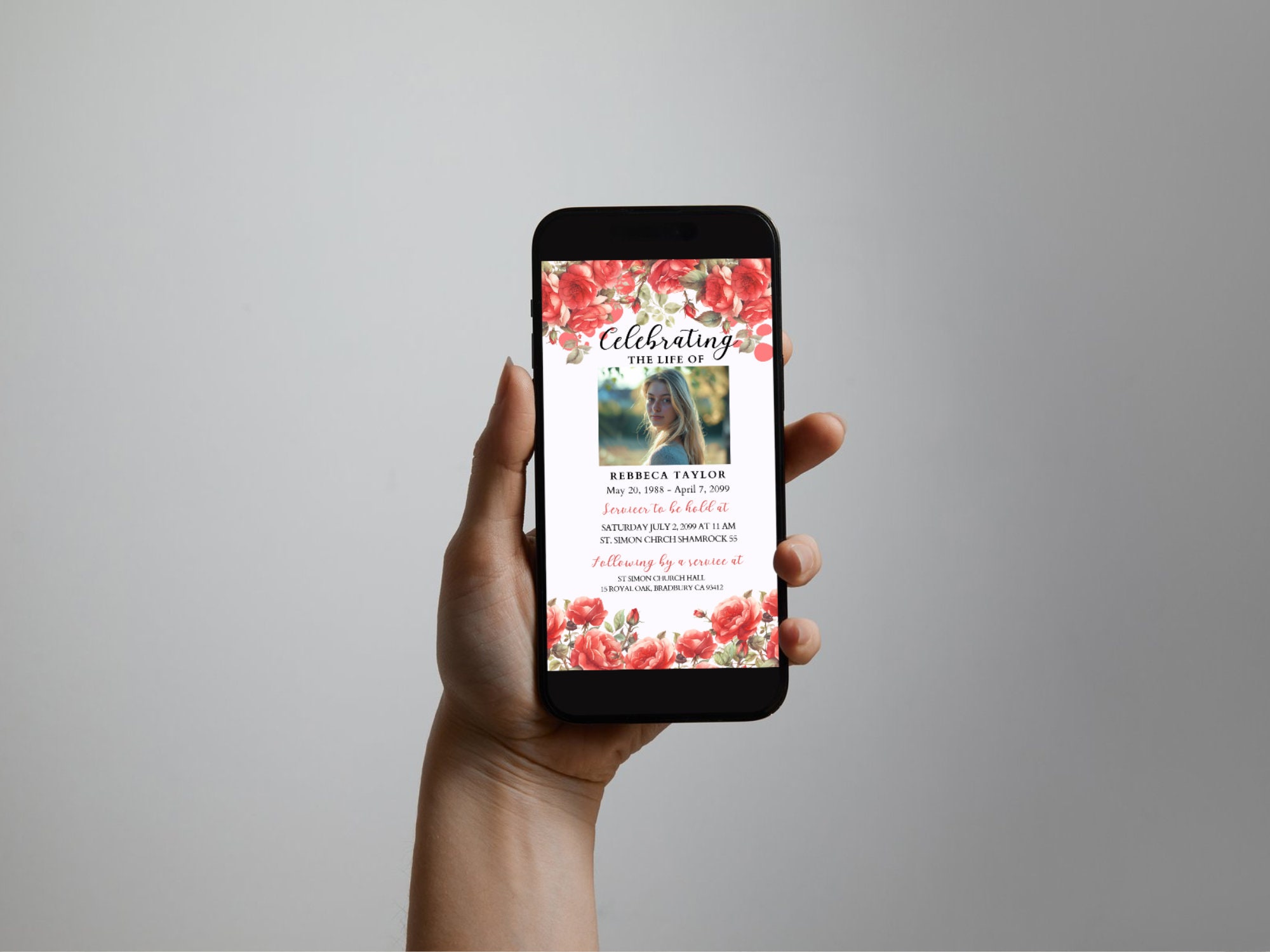 Red Roses Funeral Program Template: Canva Announcement (digital) - Etsy
