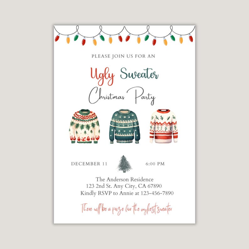 Ugly Sweater Invitation Party Template Christmas Invite Holidays ...