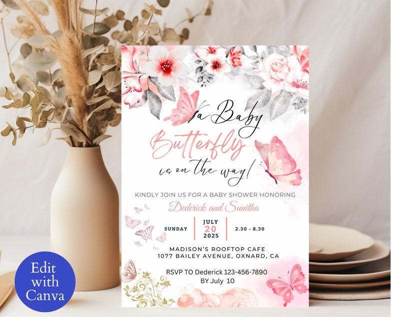 Butterfly Baby Shower Invitation Template (digital Download) - Etsy
