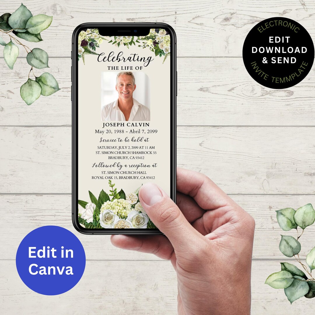 Electronic Funeral Invitation Template: Memorial Service Announcement ...