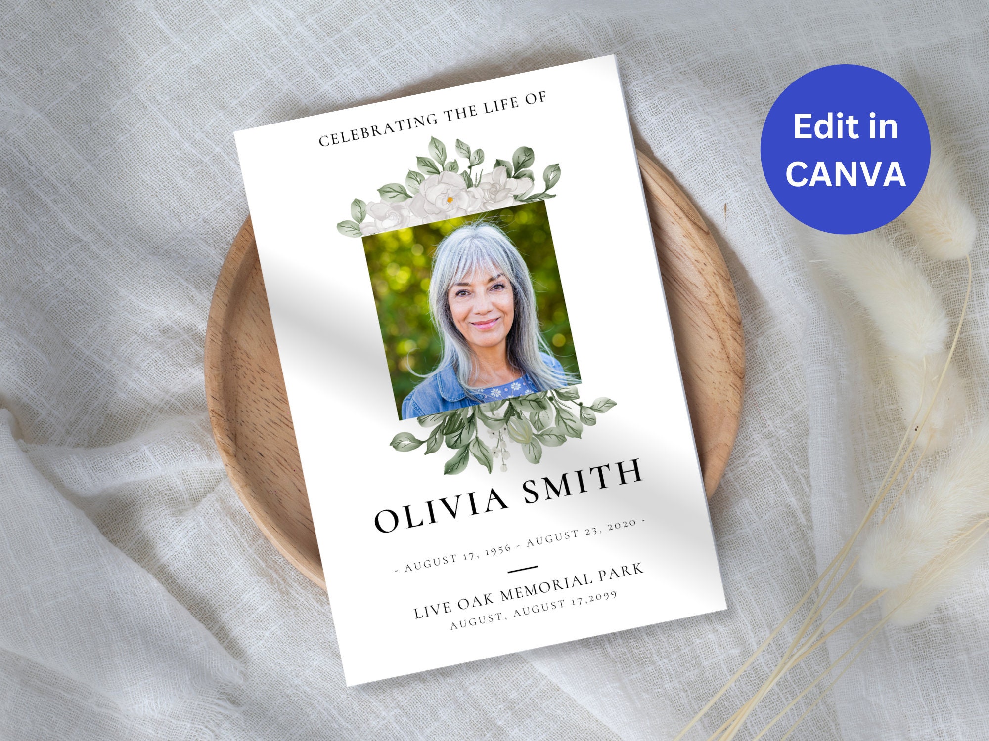 Funeral Program Invitation Template White Rose Flower Funeral ...