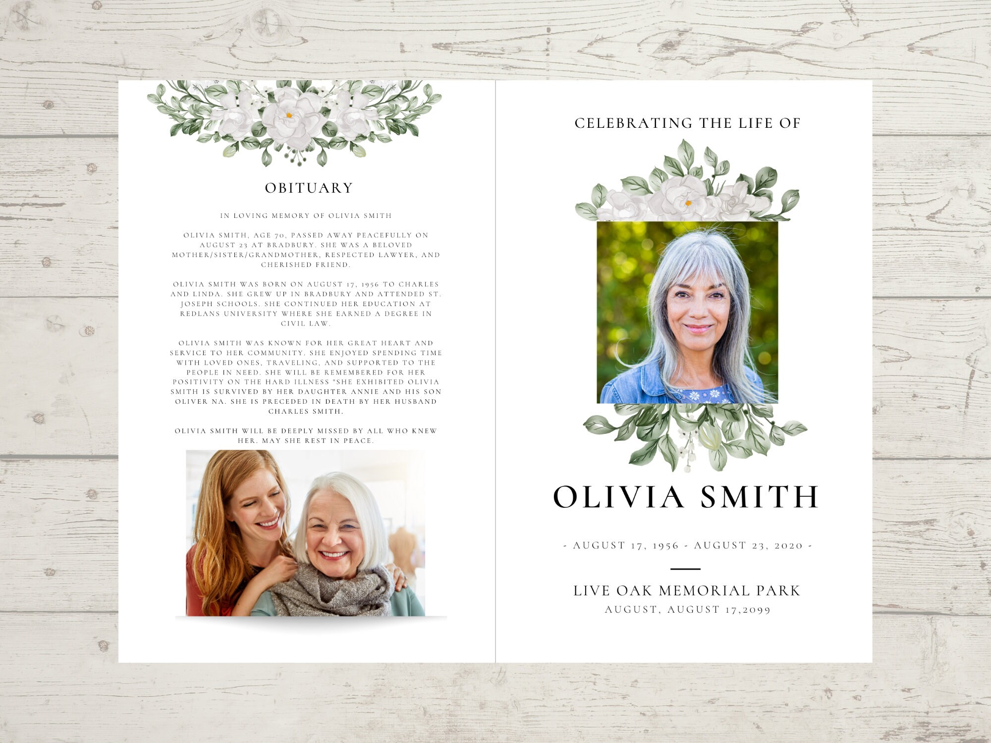 Funeral Program Invitation Template White Rose Flower Funeral ...