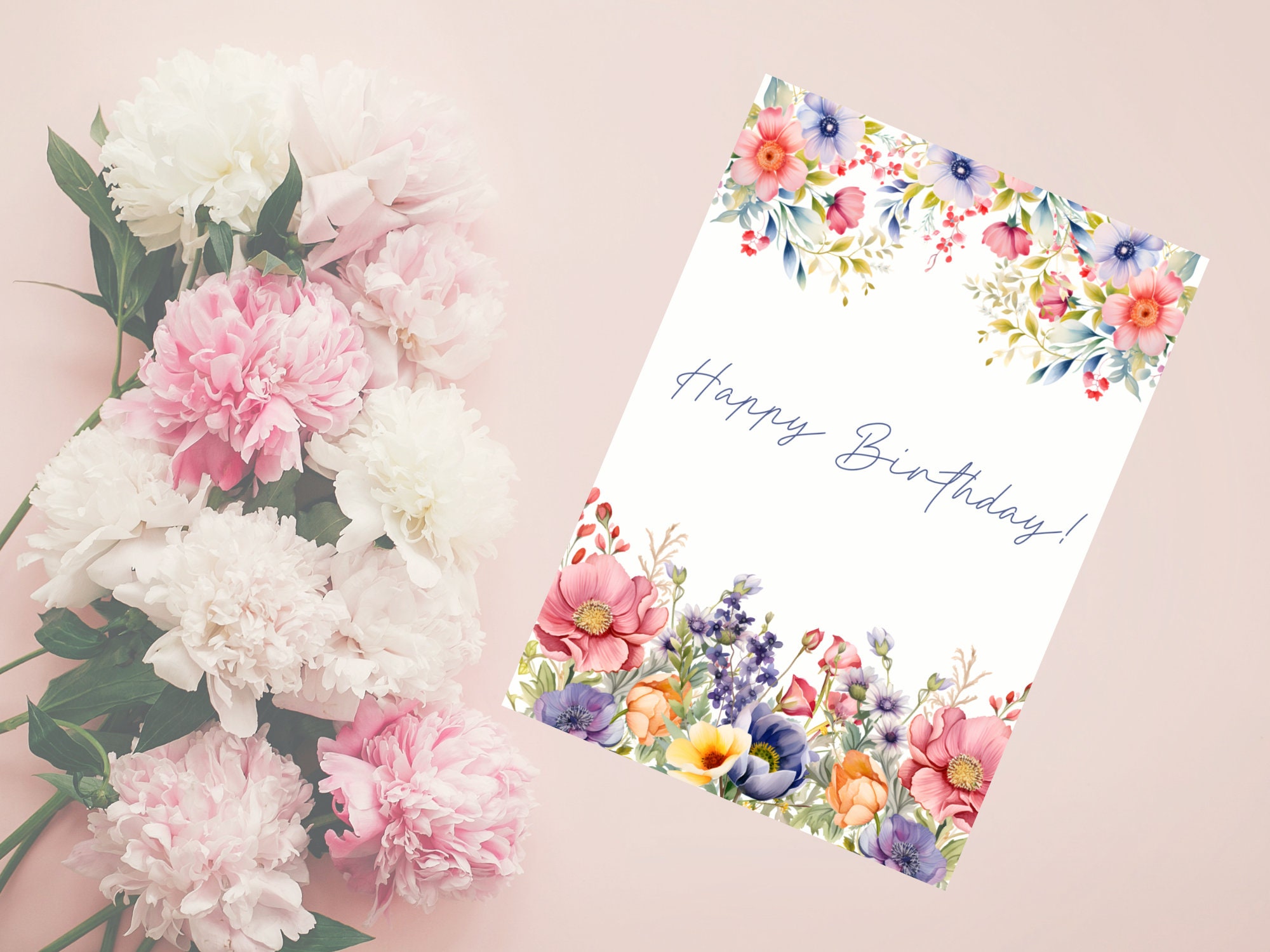 Happy Birthday Card Printable Flower Card Birthday Gift for Her Wild ...