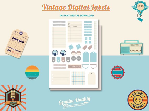 Vintage Digital Labels Printable Stickers Goodnotes Labels | Etsy