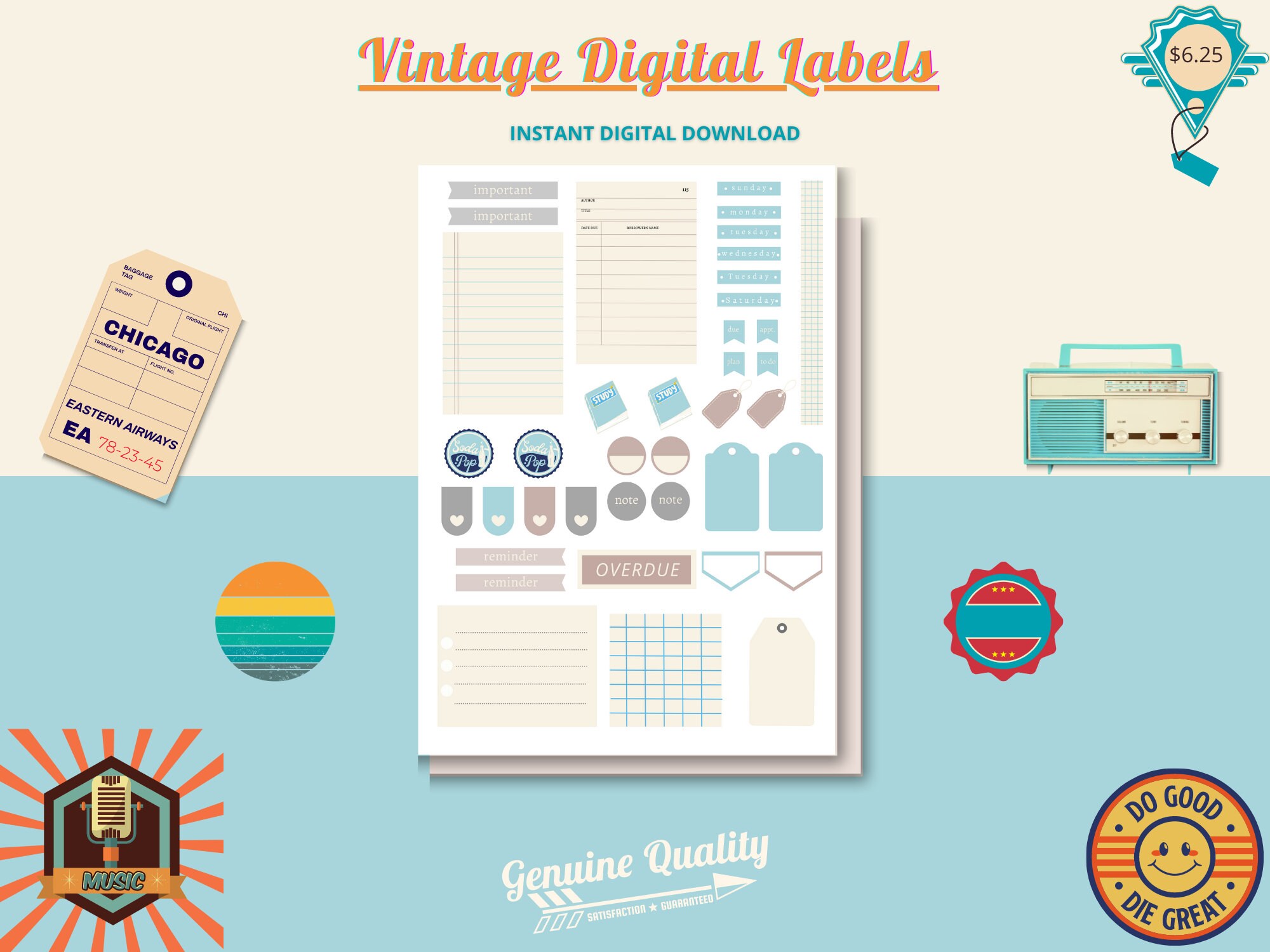 Vintage Digital Labels, Printable Stickers, Goodnotes Labels, Neutral ...