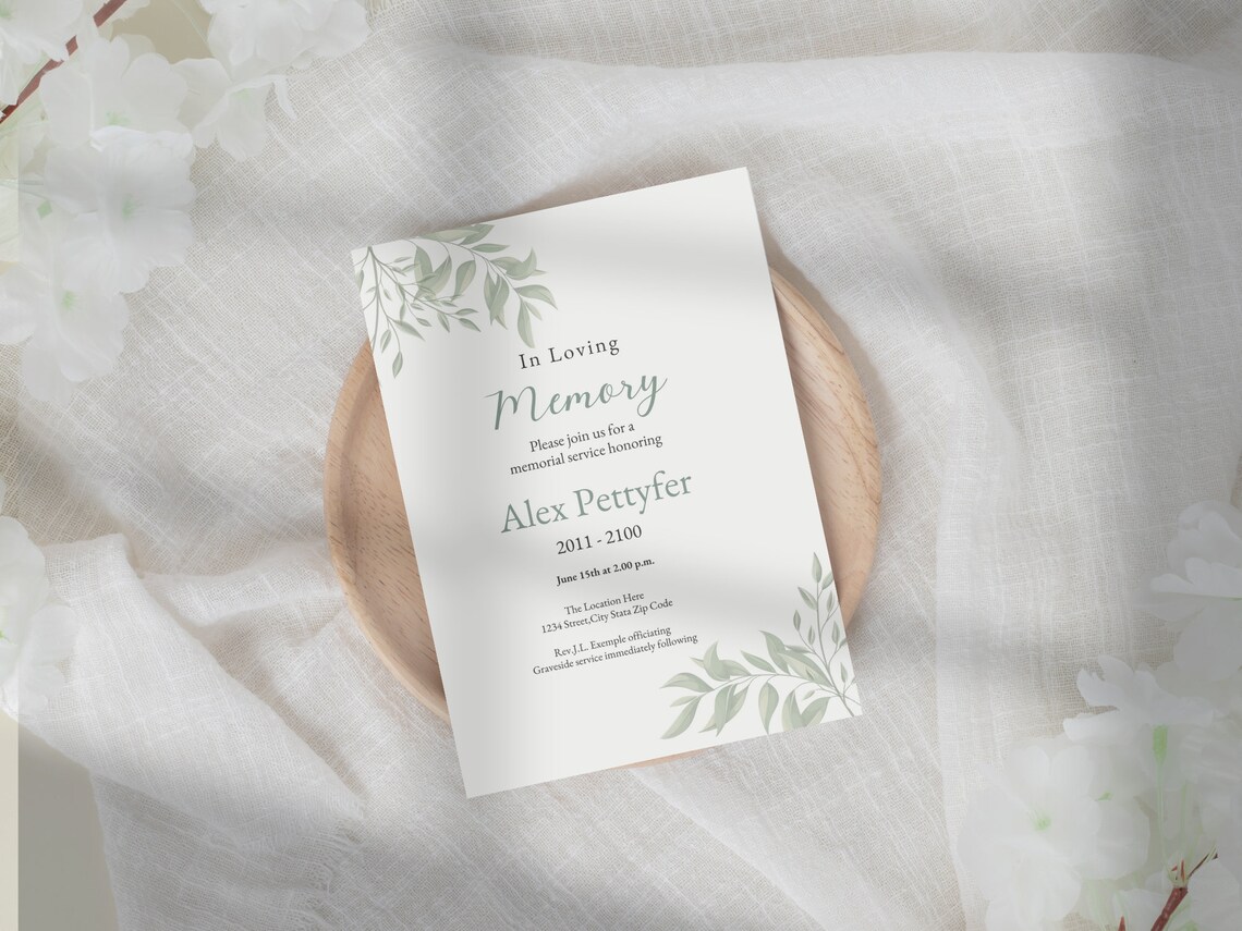 Funeral Announcement Card Invitation Template Service Invite Minimalist ...