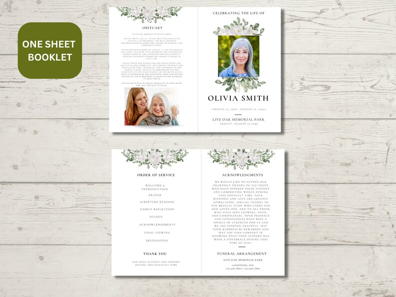 Funeral Program Invitation Template White Rose Flower Funeral ...