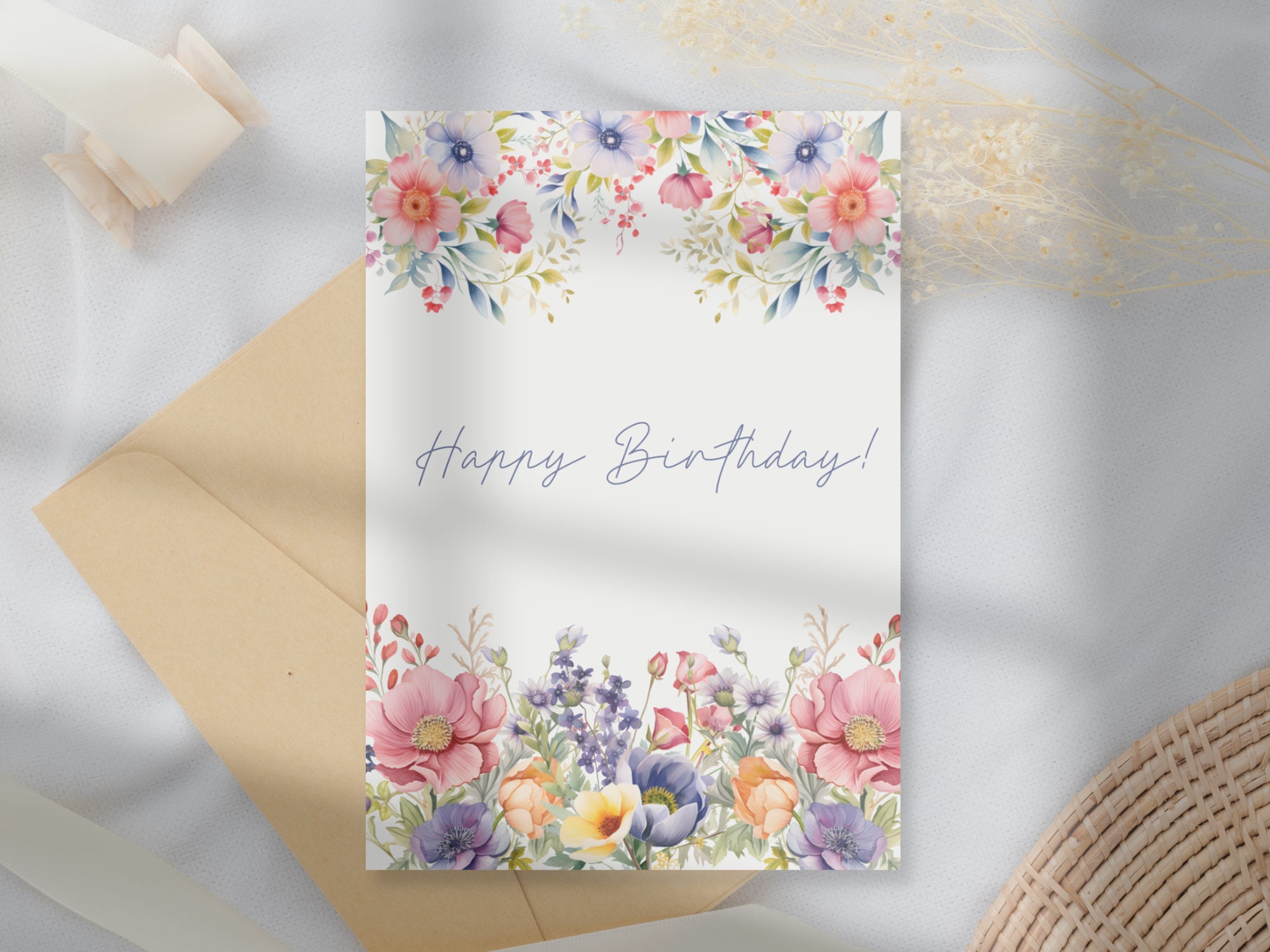 Happy Birthday Card Printable Flower Card Birthday Gift for Her Wild ...