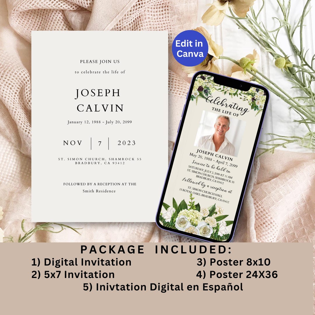 Digital Funeral Invitation Electronic Funeral Template Digital ...