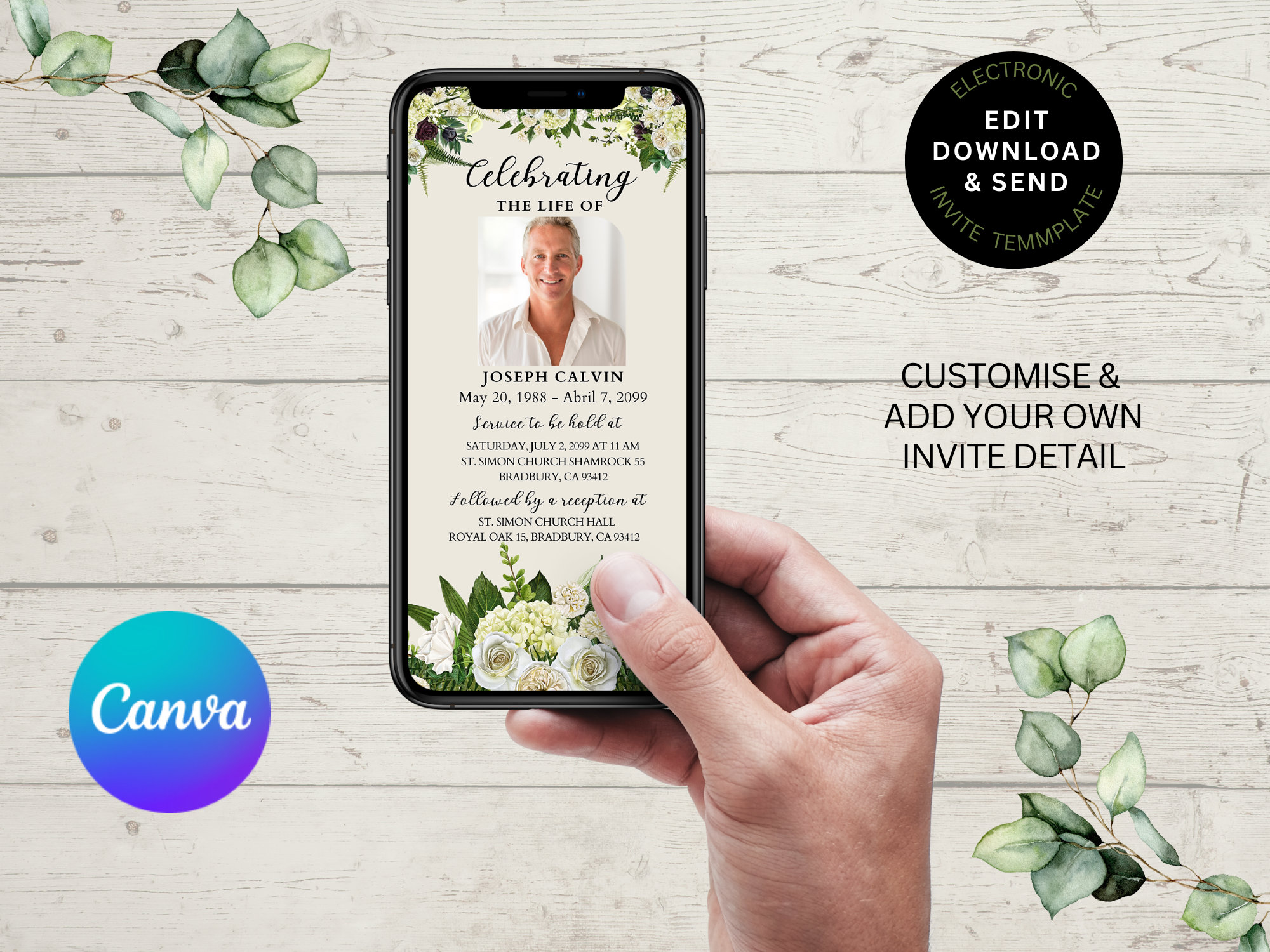 Digital Funeral Invitation Electronic Funeral Template Digital ...