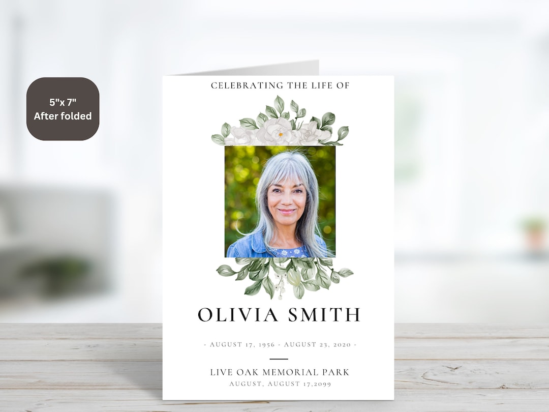 Funeral Program Invitation Template White Rose Flower Funeral ...