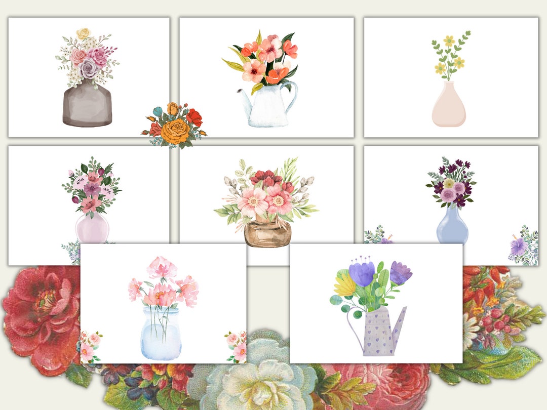 Watercolor Floral Printable Notecards 4x5.3 in / A Set of 8 Cards - Etsy