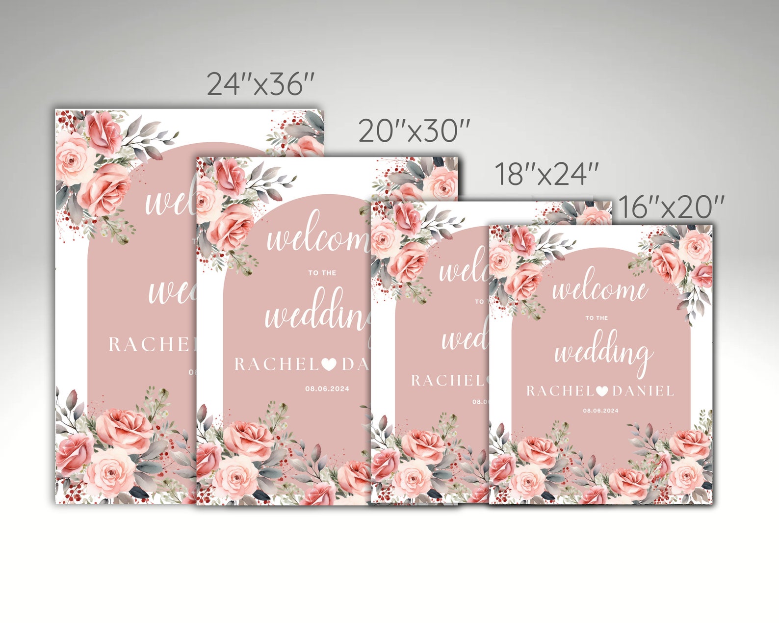 Boho Wedding Sign Template Bundle: Roses Welcome Poster (canva Editable ...