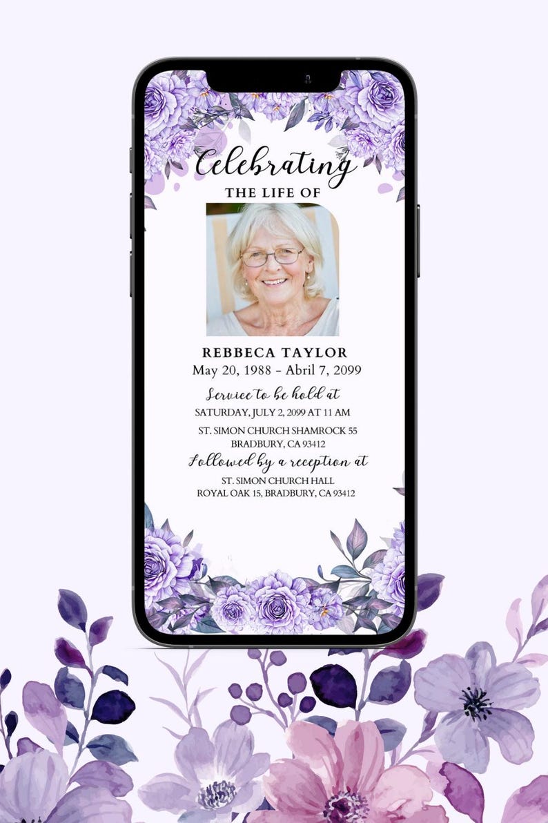 Electronic Funeral Invitation Editable Template Digital Download Evite ...