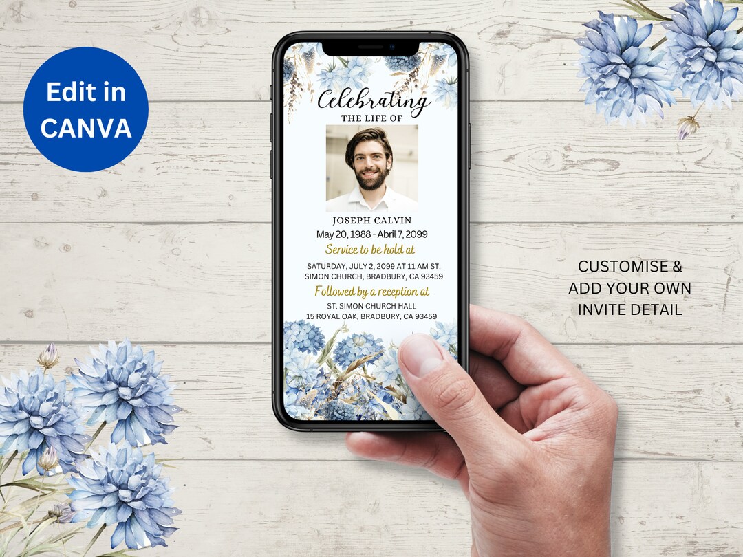 Digital Funeral Invitation Funeral Announcement Digital Invites ...