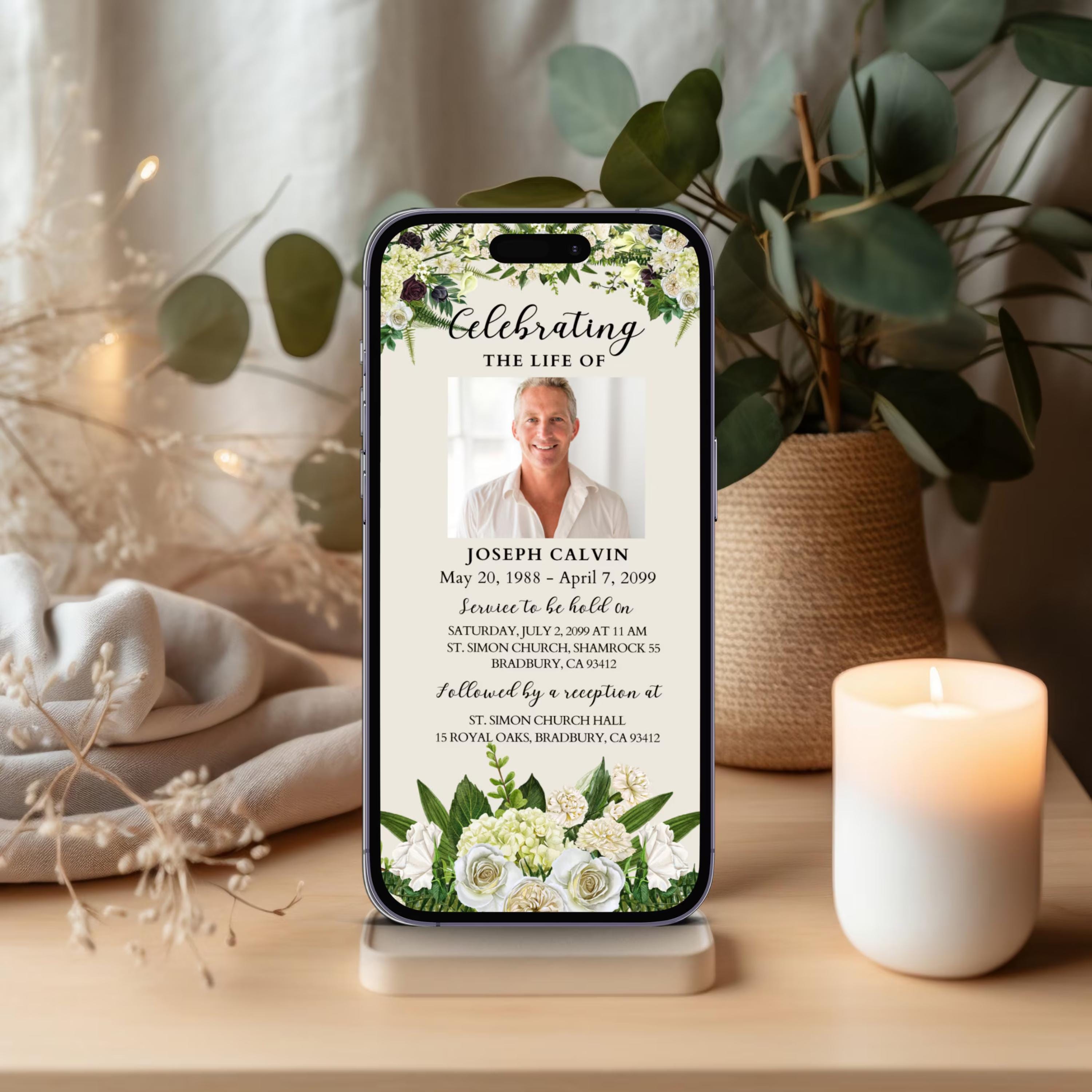 Electronic Funeral Invitation Template: Memorial Service Announcement ...