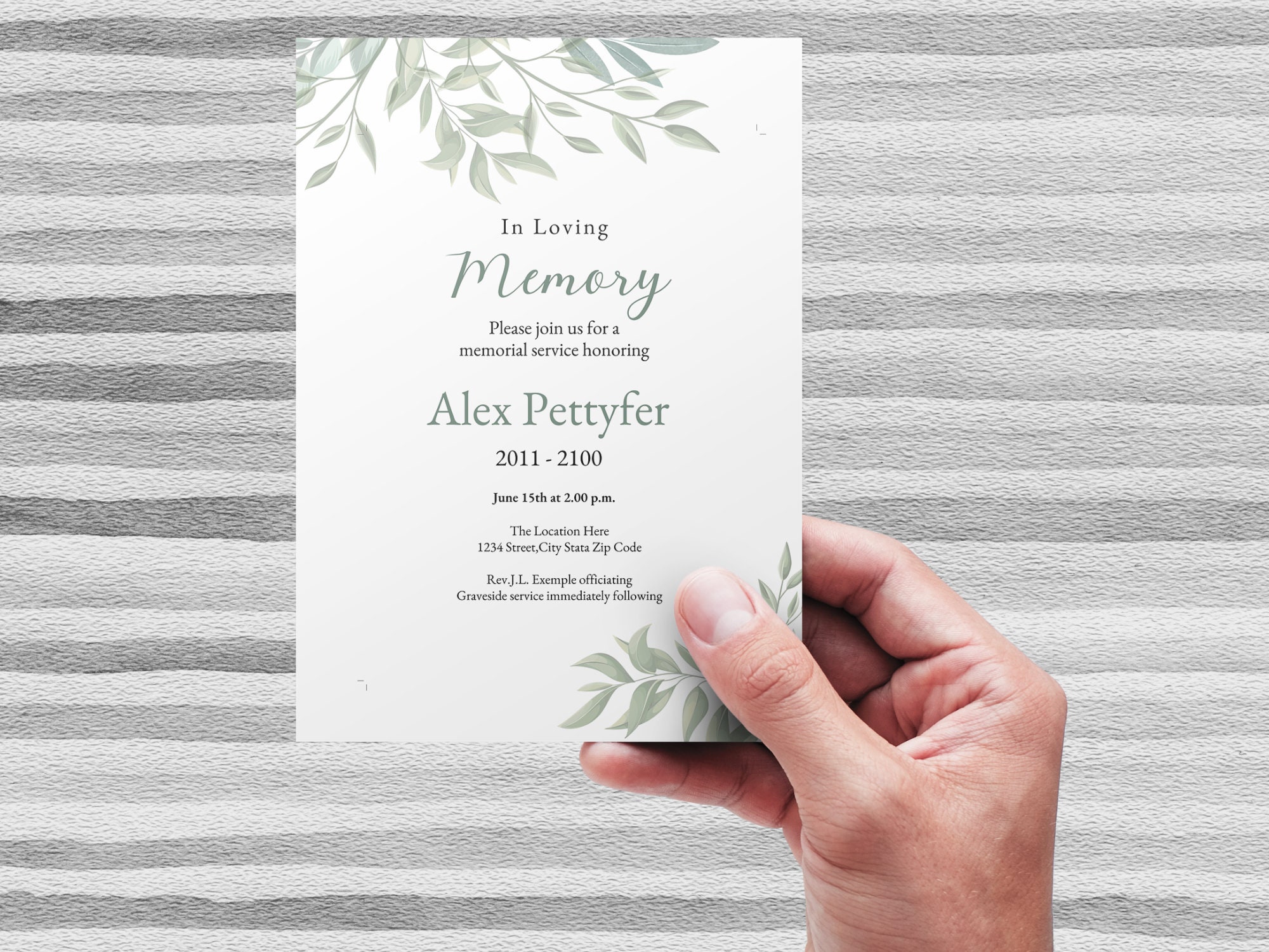 Funeral Announcement Card Invitation Template Service Invite Minimalist ...