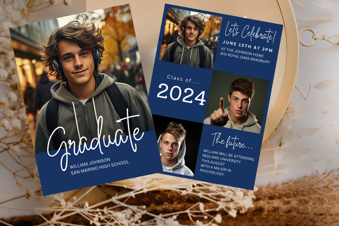 Navy Graduation Invitation and Announcement 2024 Template Graduation ...