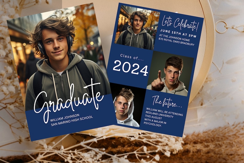 Navy Graduation Invitation and Announcement 2024 Template Graduation ...