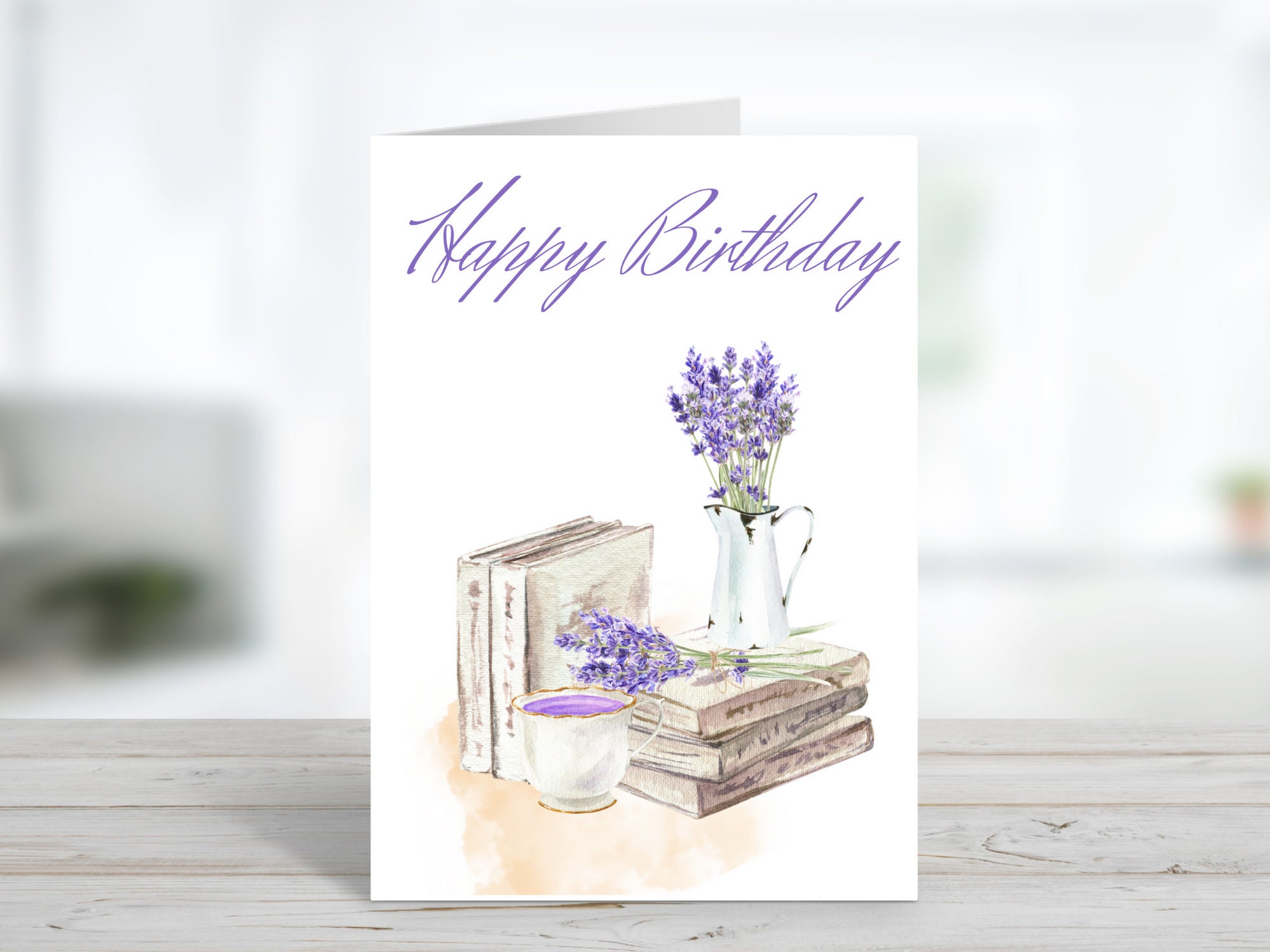 Lavender Birthday Card: Purple Floral Design (PDF Download) - Etsy