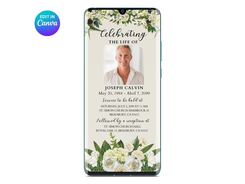 Digital Funeral Invitation Electronic Funeral Invitation Editable ...