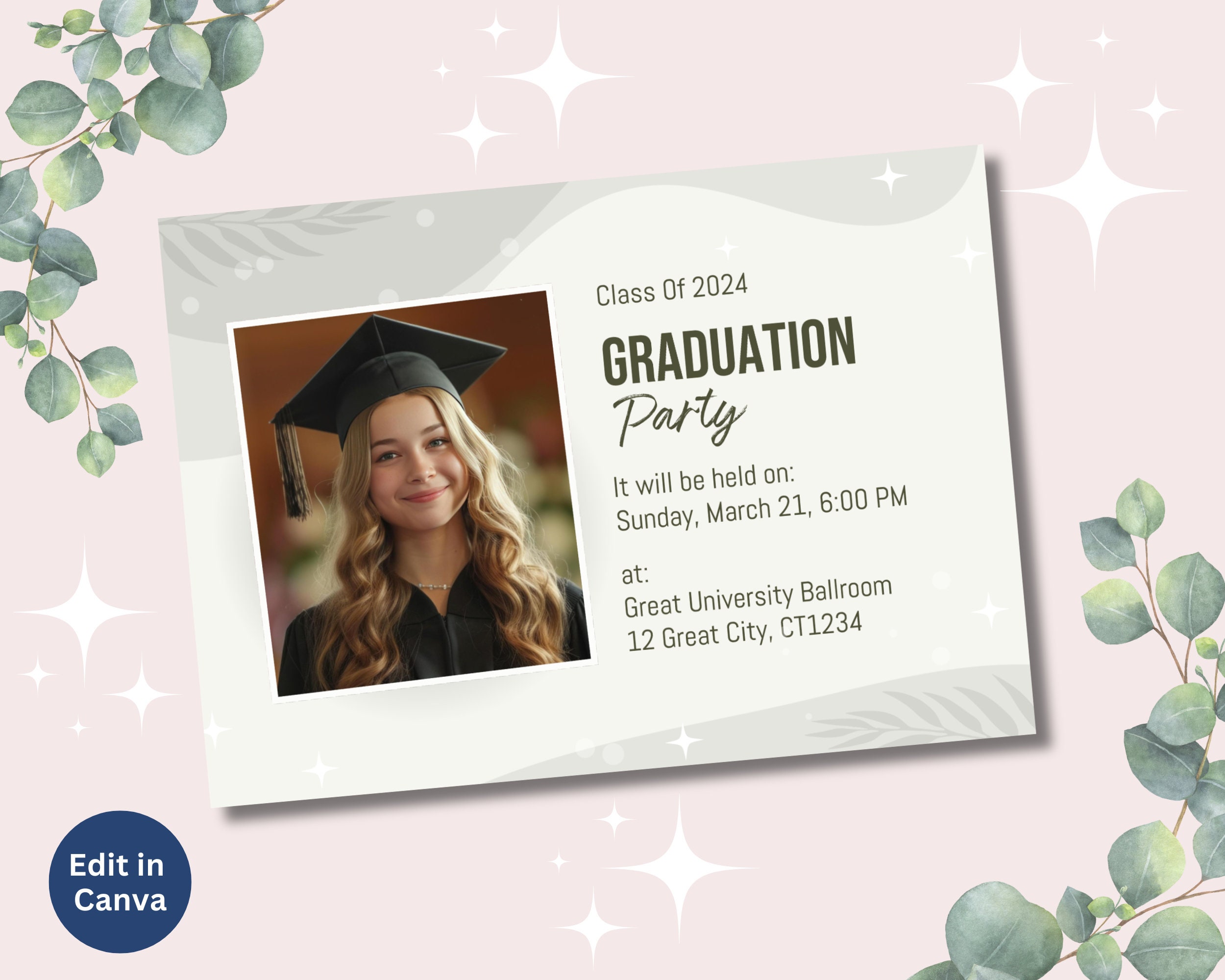 Personalized Graduation Invitation 2024: Canva Template (5x7) (PDF) - Etsy