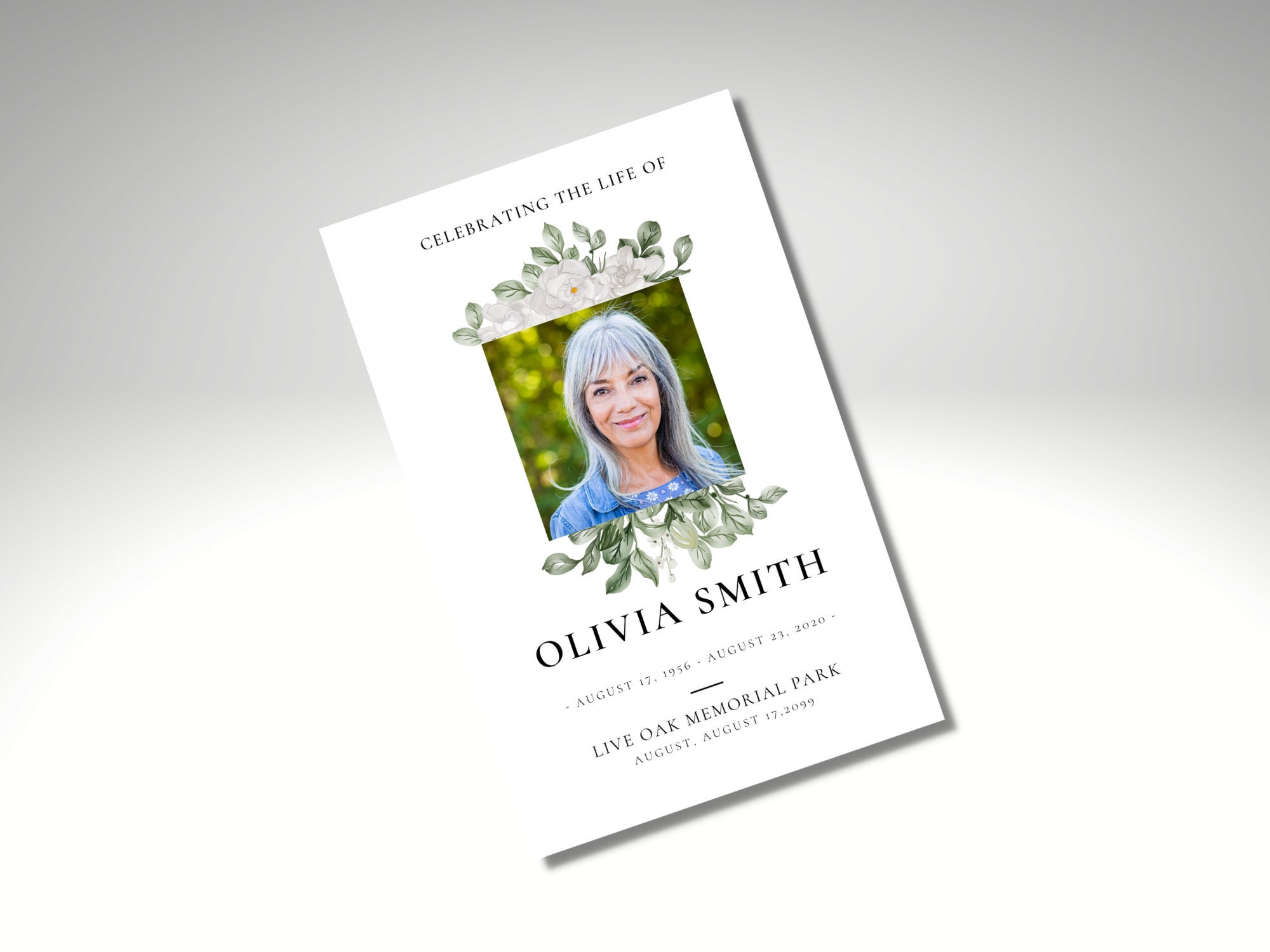 Funeral Program Invitation Template White Rose Flower Funeral ...