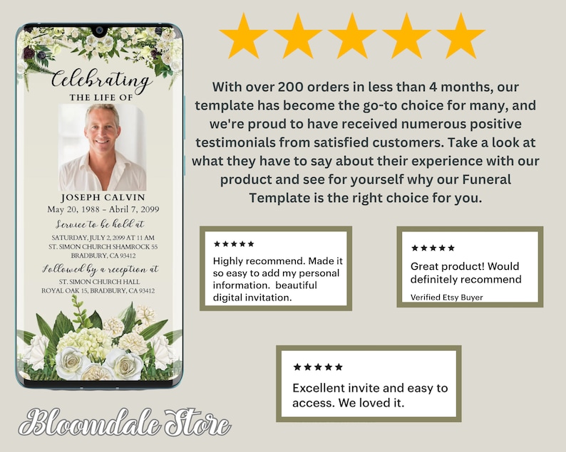 Digital Funeral Invitation Electronic Funeral Invitation Editable ...