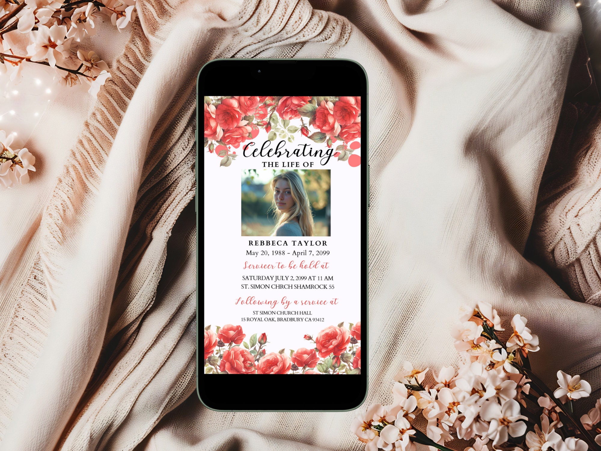Red Roses Funeral Program Template: Canva Announcement (digital) - Etsy